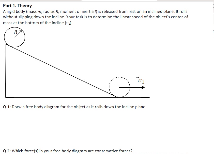 part 1 theory a rigid body mass m radius r moment of inertia i is released from rest on an ...