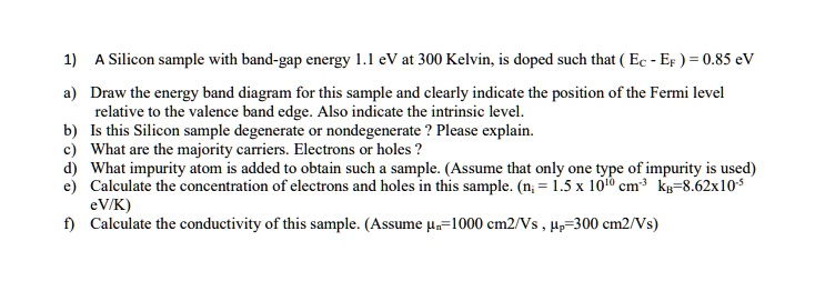 SOLVED: A Silicon sample with band-gap energy 1.1 eV at 300 Kelvin is ...