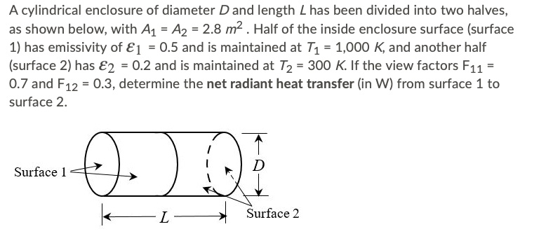 A cylindrical enclosure of diameter D and length L has been divided ...