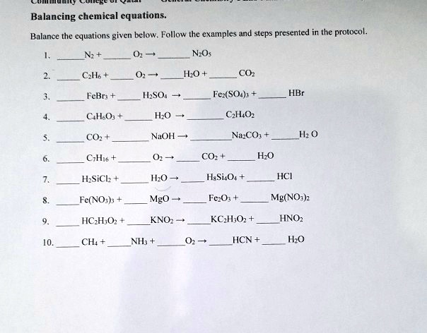 balancing chemical equations balance the equations given below follow ...