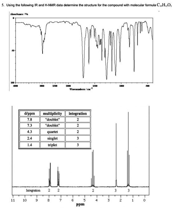 5. Using the following IR and H-NMR data determine the structure for ...