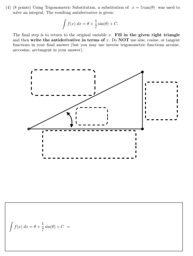 Solved 4 8 Points Using Trigonometric Substitution A Substitution