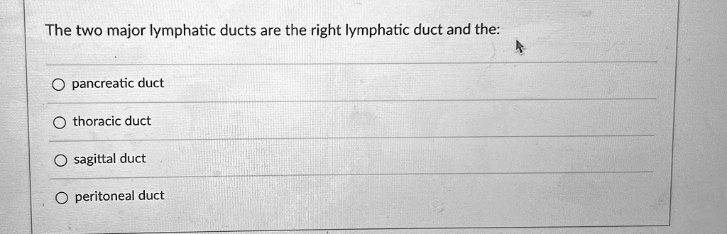 The two major lymphatic ducts are the right lymphatic duct and the ...