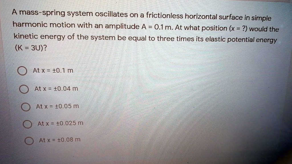 SOLVED: A mass- spring system oscillates on a frictionless horizontal ...