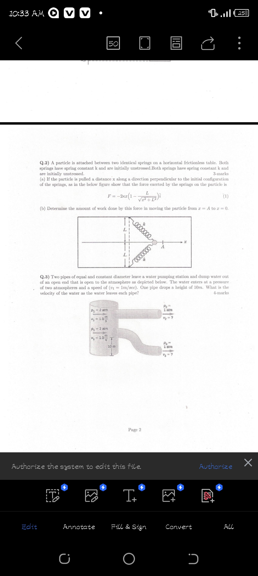 SOLVED: 10:33 ?? V𝐕· "]. . 11 25 50 Q.2) A particle is attached between ...