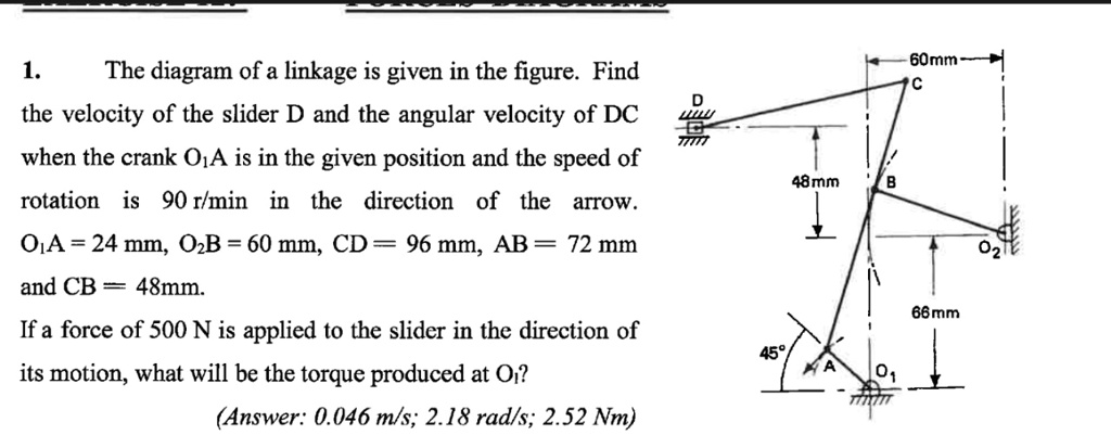 1. The diagram of a linkage is given in the figure. Find the velocity ...
