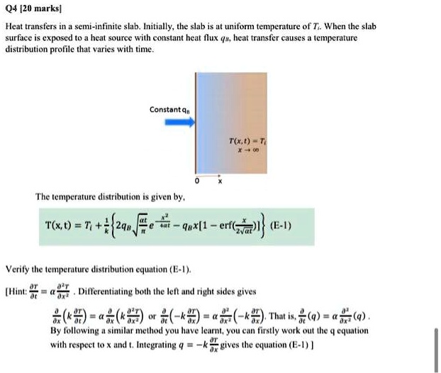 SOLVED: Heat transfer in a semi-infinite slab. Initially, the slab is at a uniform temperature ...