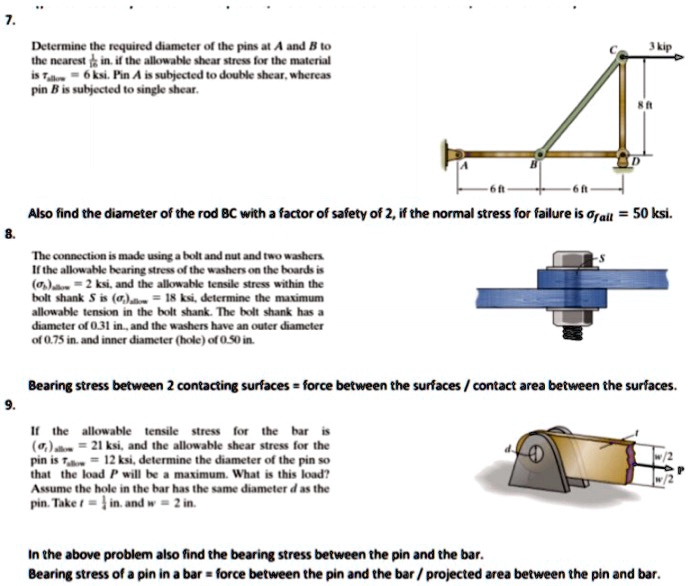 7. Determine the required diameter of the pins at A and B to the ...