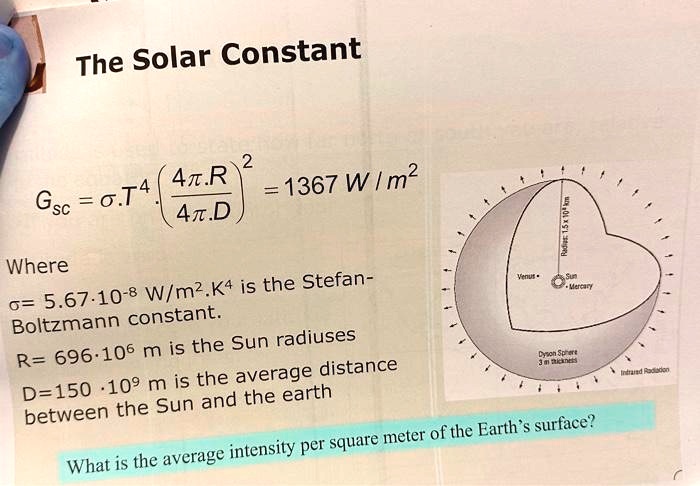 SOLVED: The Solar Constant 4T.R =1367W/m2 4T.D Where o=5.67.10-8W/m2.K4 is the Stefan Venus ...