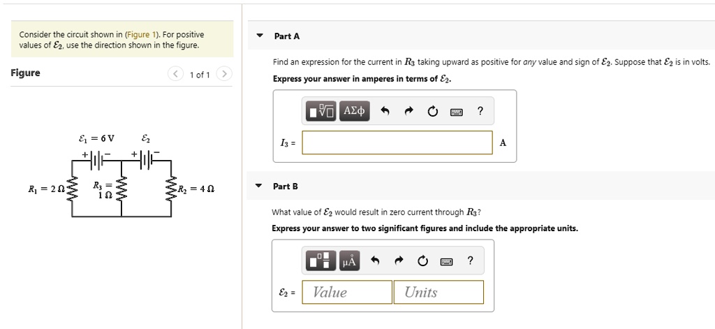 SOLVED: Consider the circuit shown in Figure 1. For positive values of â‚¬2, use the direction ...