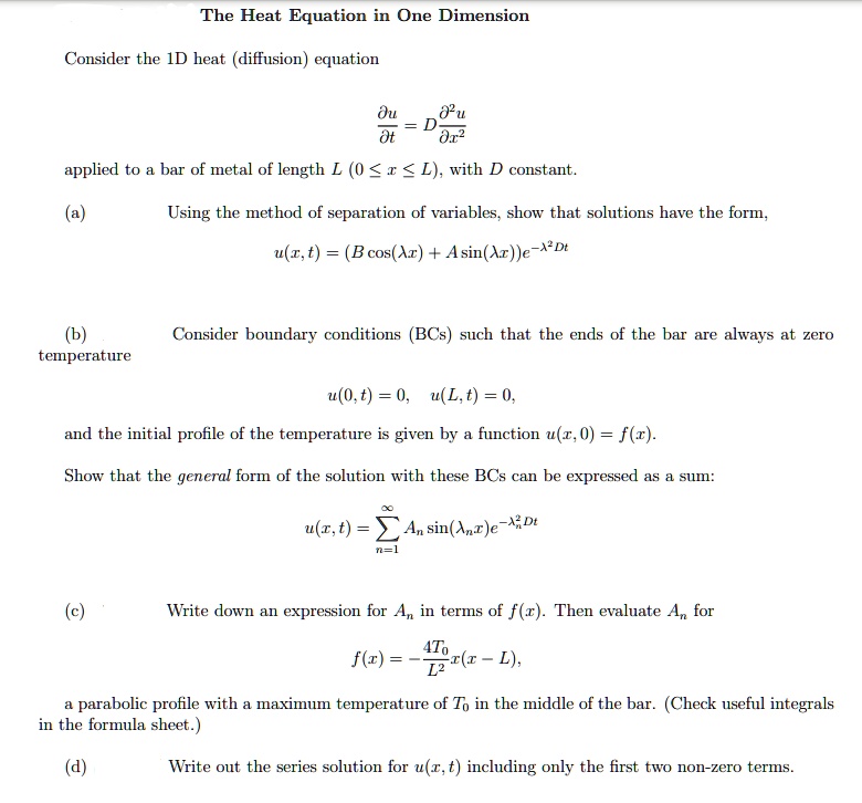 the heat equation in one dimension consider the 1d heat diffusion ...