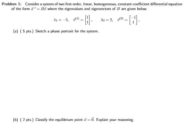 SOLVED: Problem 1: Consider system of two first-order, lincar ... SOLVED: Problem 1: Consider system of two first-order, lincar ...