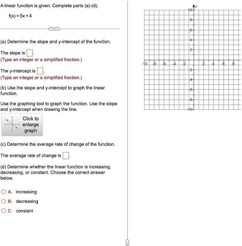 a linear function is given complete parts a d fx5x4 a determine the ...