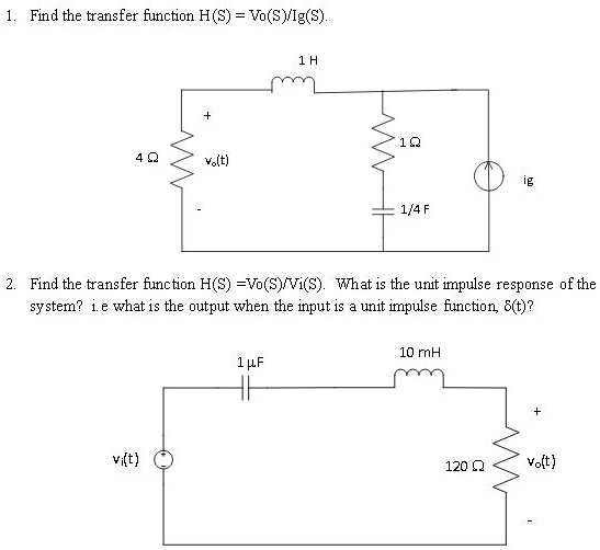 SOLVED: 1. Find the transfer function H(S) = Vo(S)/Ig(S) 1H 4C v(t) 2. Find the transfer ...