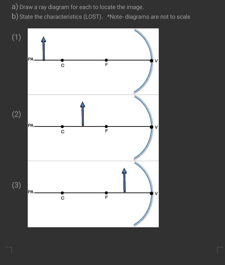a) Draw a ray diagram for each to locate the image. b) State the ...