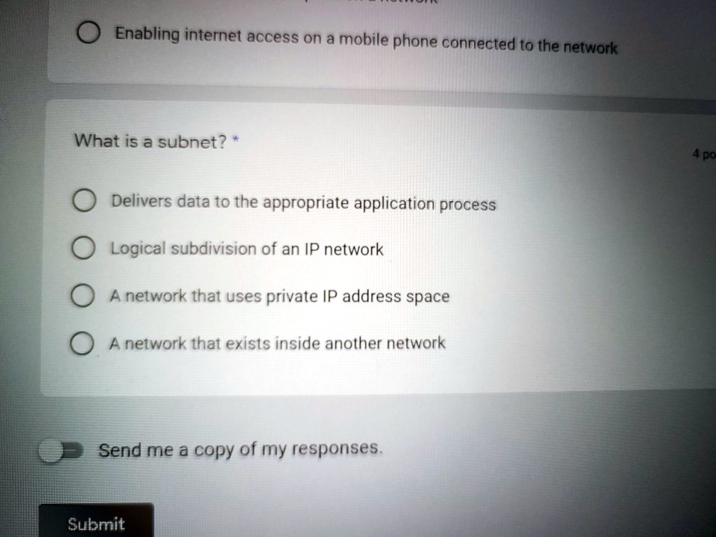 SOLVED: Enabling internet access on a mobile phone connected to the network What is a subnet ...
