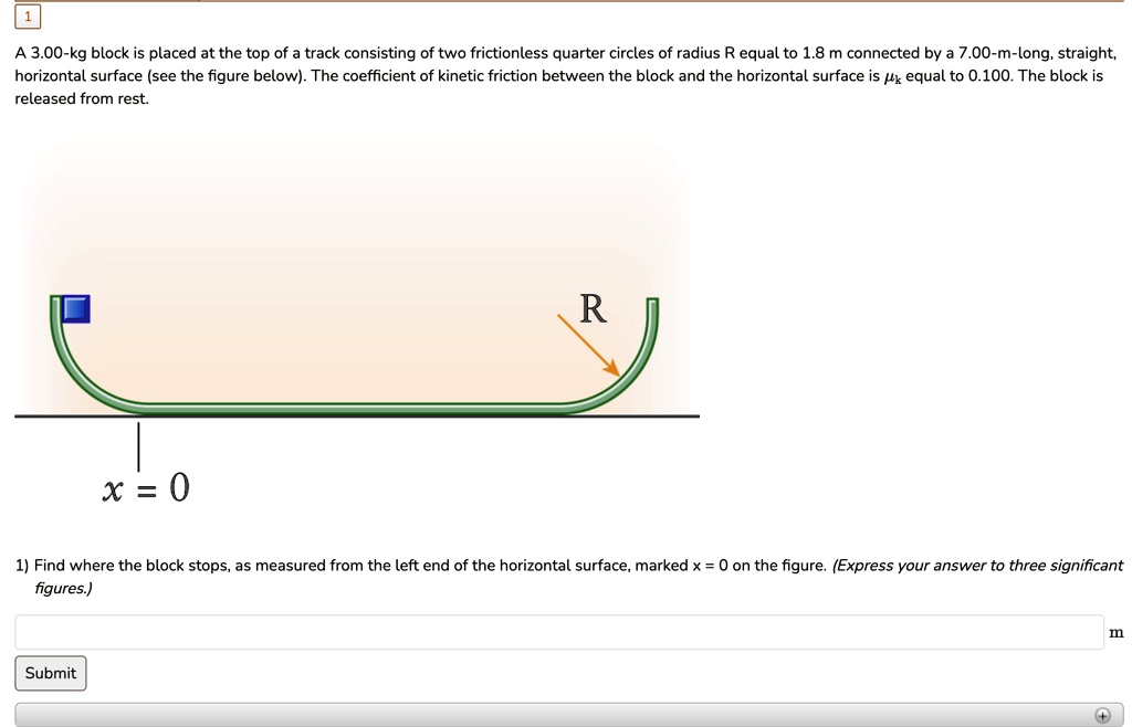 SOLVED: 1 A 3.00-kg block is placed at the top of a track consisting of two frictionless quarter ...