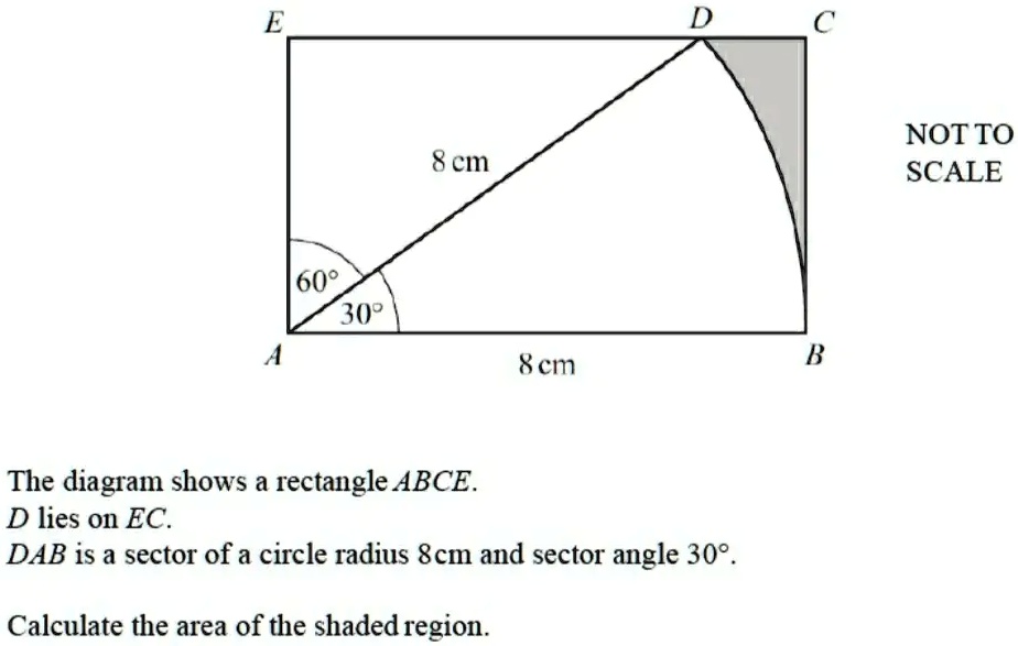 E 8 cm D C 60° 30° A 8 cm B The diagram shows a rectangle ABCE. D lies ...