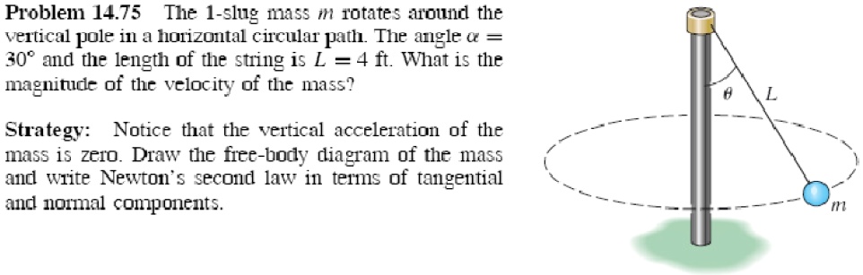 Problem 14.75 The 1-slug mass m rotates around the vertical pole in a ...