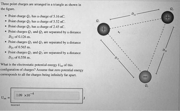 SOLVED: Three point charges are arranged in a triangle as shown in the ...