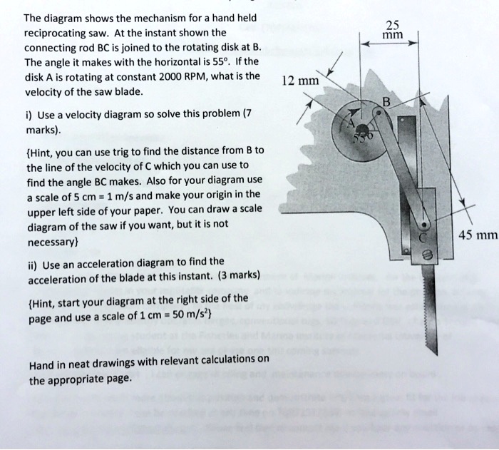 The diagram shows the mechanism for a hand held reciprocating saw. At ...