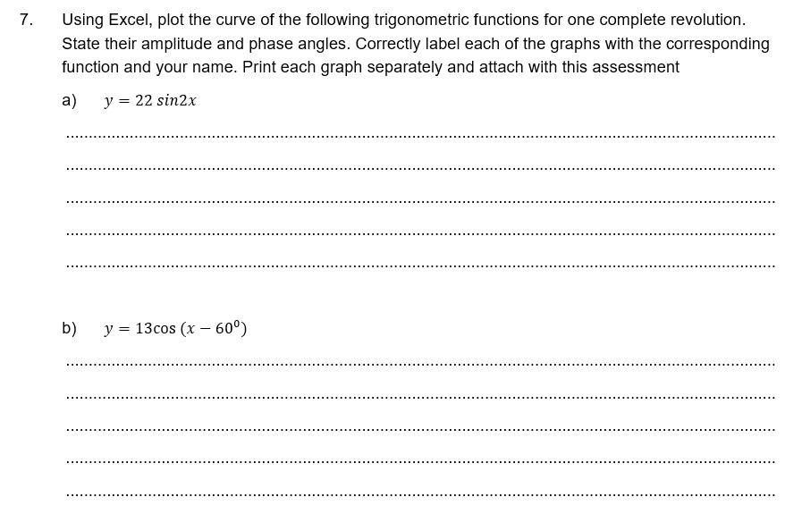 Using Excel Plot The Curve Of The Following Trigonometric Functions For 5482