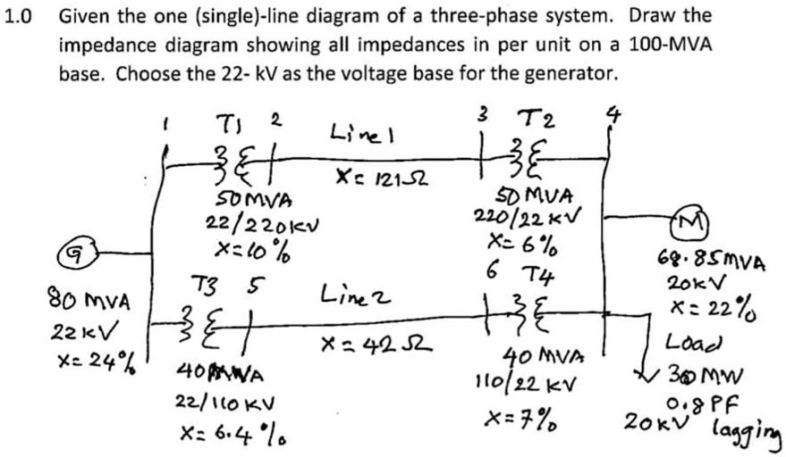 1.0 Given the one (single)-line diagram of a three-phase system. Draw ...