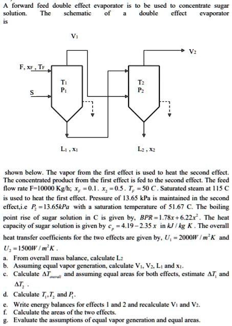 SOLVED: A forward feed double effect evaporator is to be used to concentrate sugar solution. The ...