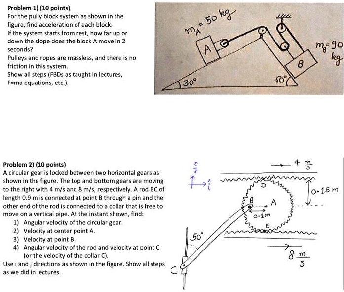 SOLVED: Problem 1) (10 points) For the pulley block system as shown in the figure, find the ...