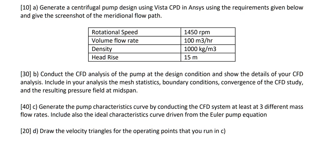 SOLVED: [10] a) Generate a centrifugal pump design using Vista CPD in ...