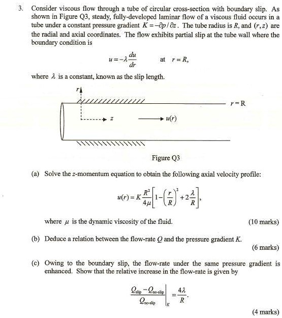 3. Consider viscous flow through a tube of circular cross-section with ...
