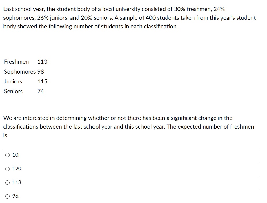 SOLVED: Last school year; the student body of a local university ...