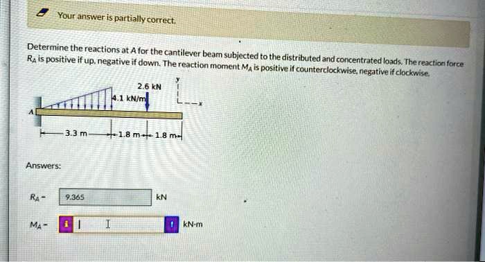 SOLVED: Your answer is partially correct. Determine the reactions at A ...