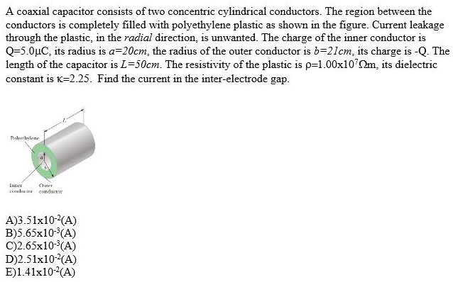 a coaxial capacitor consists of two concentric cylindrical conductors ...