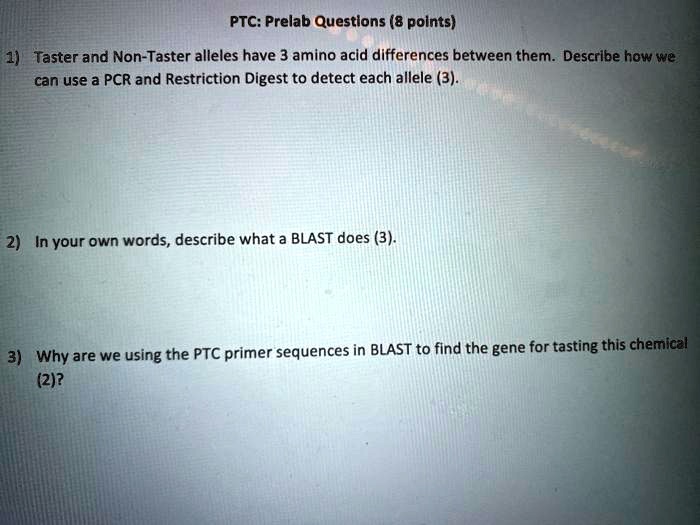 ptc prelab questions 8 points taster and non taster alleles have 3 ...
