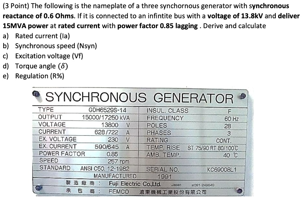 [GET ANSWER] (3 Point) The following is the nameplate of a three ...