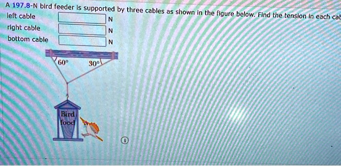 SOLVED: A 197.8-N bird feeder is supported by three cables as shown in ...