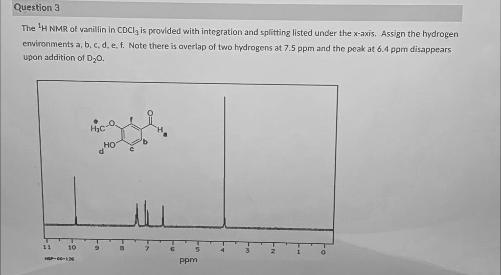 question 3 the 1h nmr of vanillin in cdcl3 is provided with integration ...