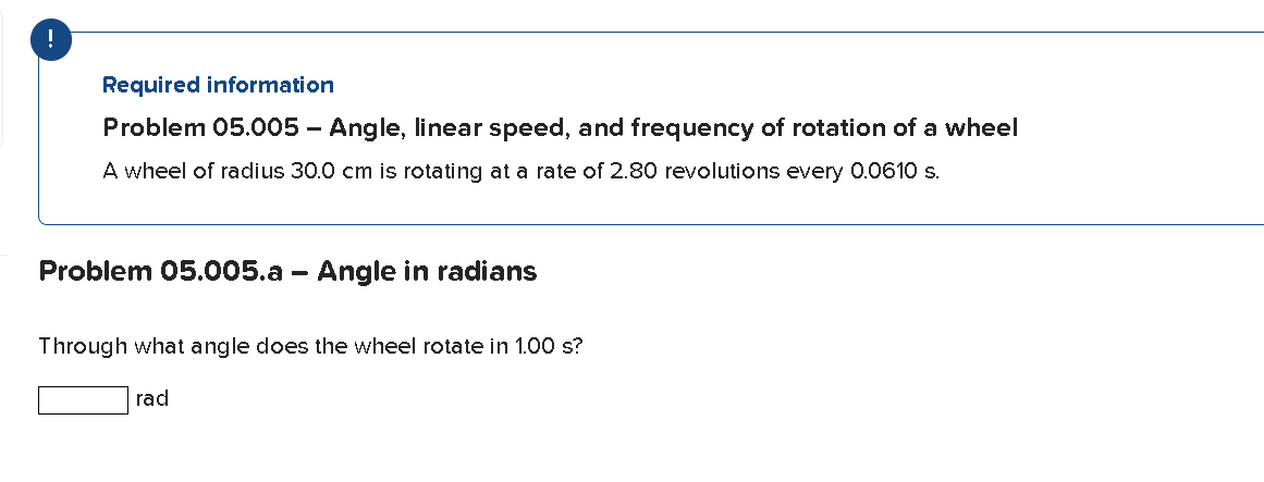 SOLVED: Required information Problem 05.005 - Angle, linear speed, and ...