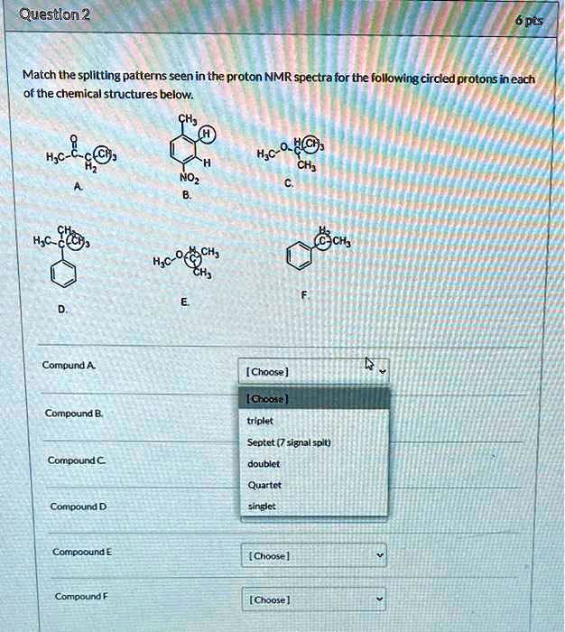 SOLVED:Questlon 2 Ps Match the splitting patterns seen in the proton ...