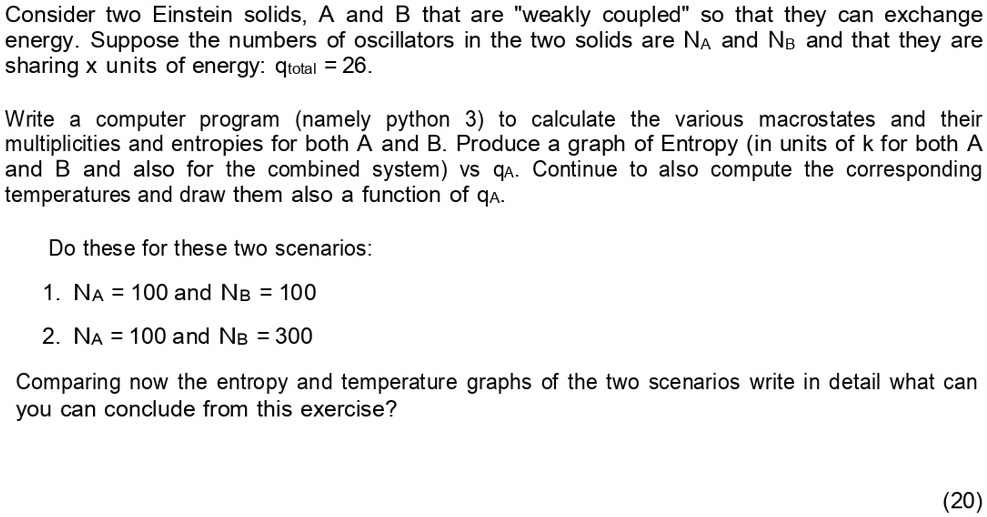 SOLVED: Consider two Einstein solids, A and B, that are "weakly coupled ...