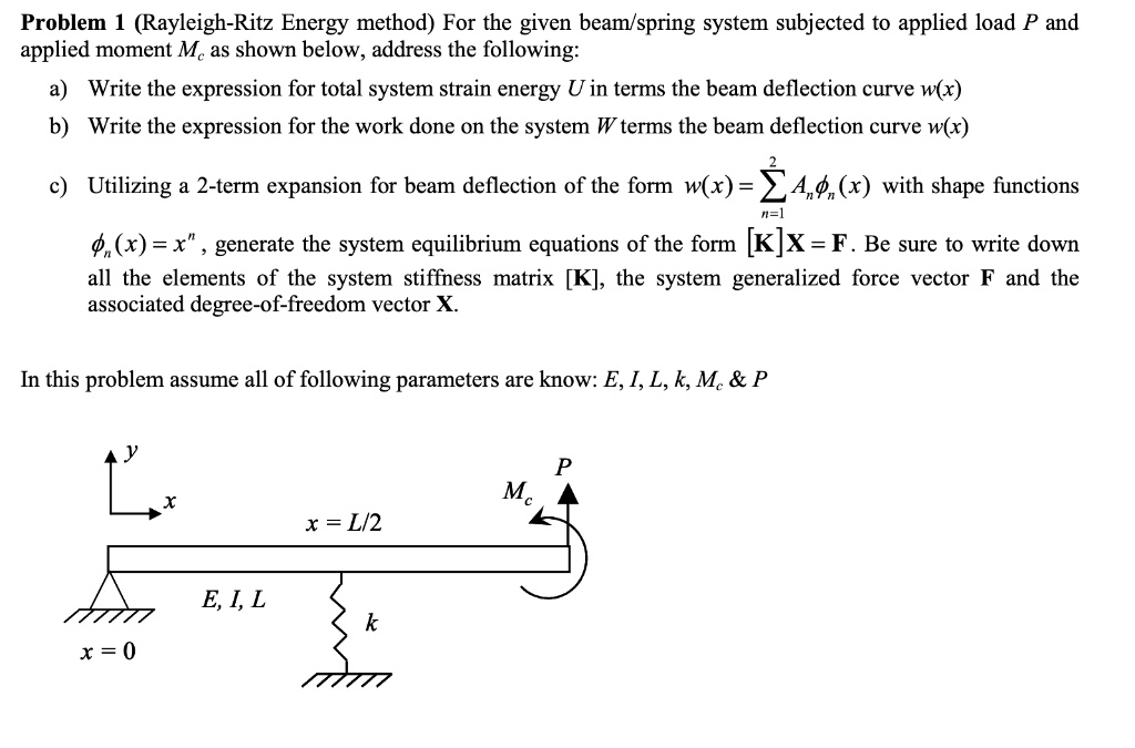problem 1 rayleigh ritz energy method for the given beamspring system subjected to applied load ...