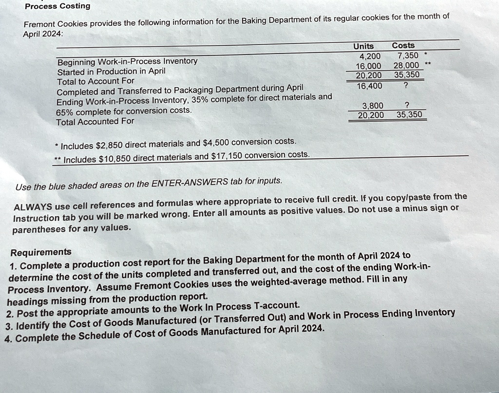 Process Costing Fremont Cookies provides the following information for ...