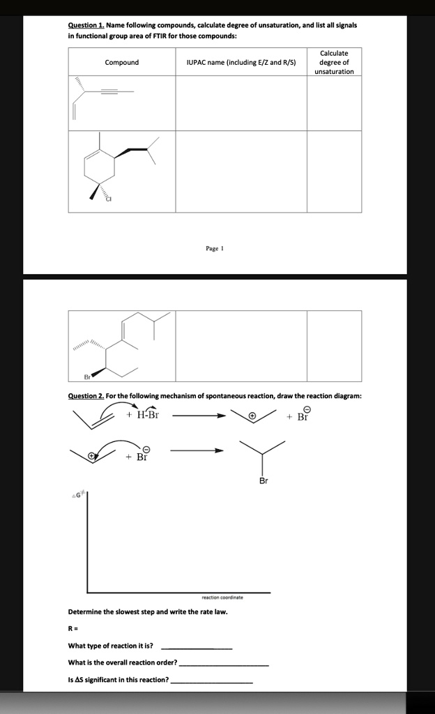 SOLVED:Question 1 Name following compounds, calculate degree unsaturatlon, and list all signals ...
