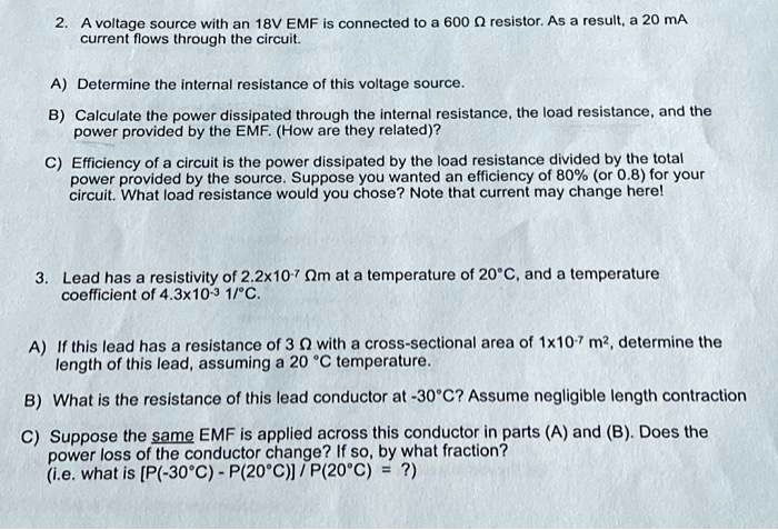 this worksheet is on ohms law 2 a voltage source with an 18v emf is ...