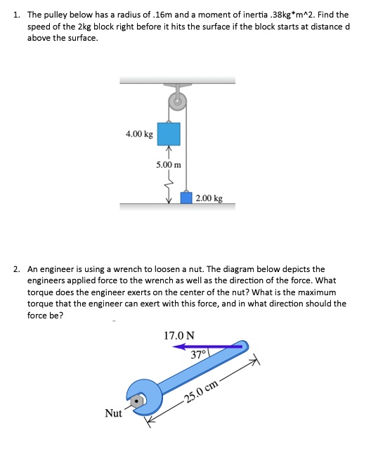 SOLVED: The pulley below has a radius of .16m and a moment of inertia ...