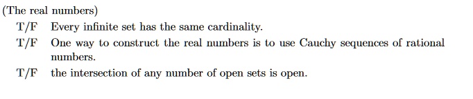 the real numbers t1 every infinite set has the same cardinality tf one ...