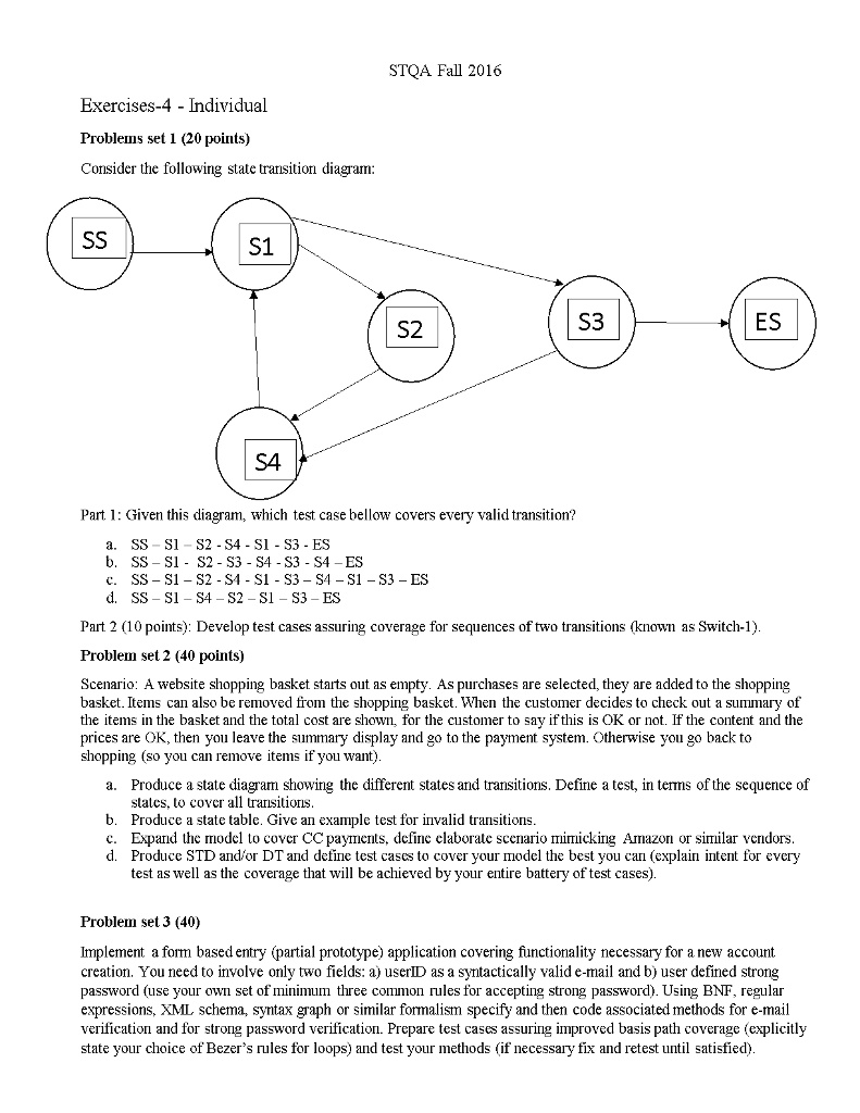 SOLVED: STQA Fall 2016 Exercises-4 - Individual Problem set 1 (20 points) Consider the following ...