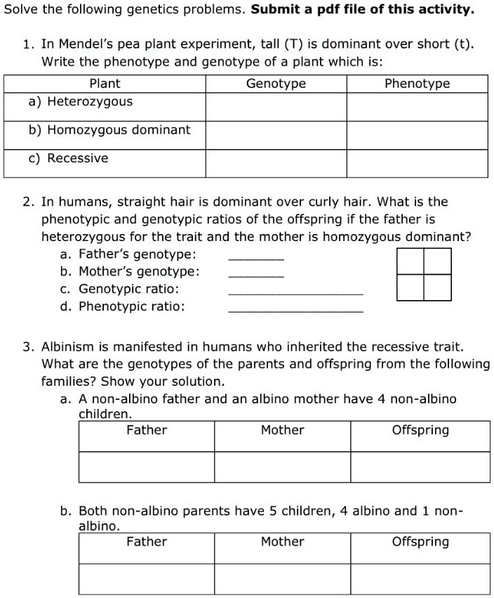 SOLVED: Solve the following genetics problems. Submit a pdf file of ...