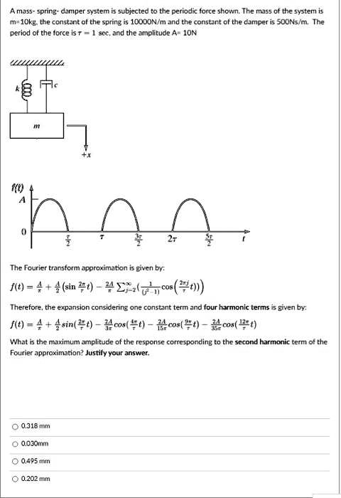 A mass- spring- damper system is subjected to the periodic force shown ...